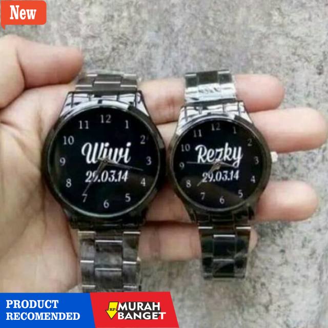Jual Jam tangan couple terbaik- Jam Tangan Custom Rantai Hitam Kaca ...