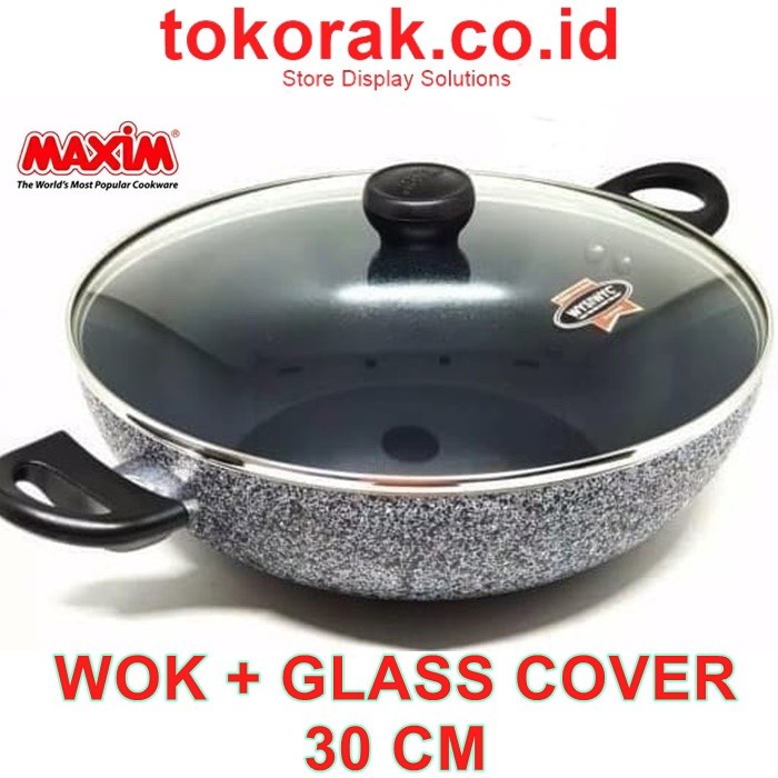 Jual panci wajan MAXIM WOK + TUTUP KACA NEOSTONE 30CM CERAMIC - TEFLON ...