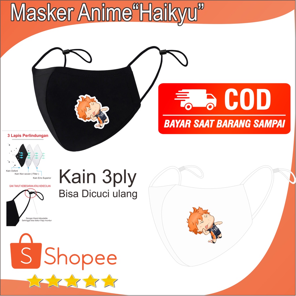 Jual Masker Kain 3 Lapis Masker Anime Haikyu Adjustable Model Duckbill ...