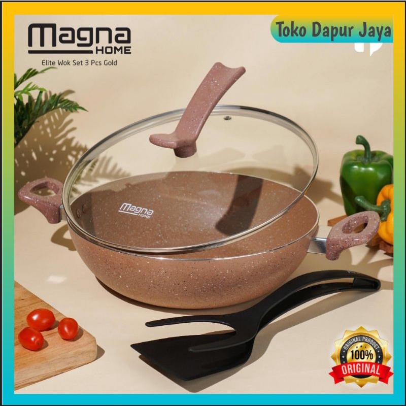 Jual Magna Elite Wok Set 3 Pcs Gold Wok Pan Wajan Peralatan Masak Dapur ...