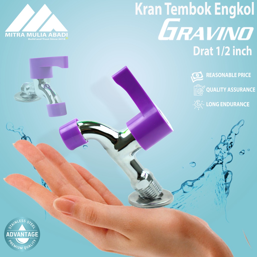 Jual Kran 1/2 inch Keran Engkol Stainless Gagang PVC Tembok UNGU ...