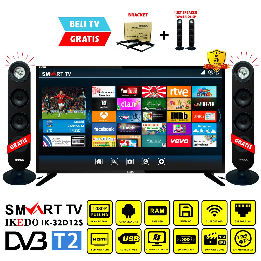 Jual (GRATIS PACKING KAYU) TV LED 32 INCH IKEDO ANDROID TV DIGITAL IK ...