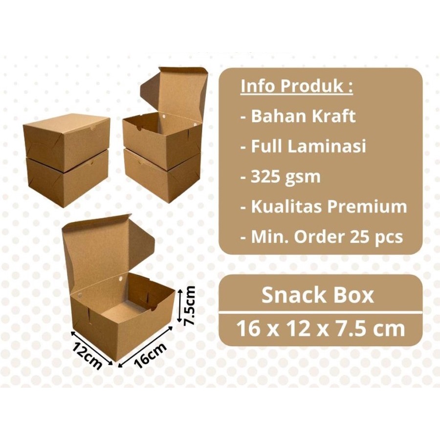 Jual Snack Box Kraft Laminasi 16x12x7,5 cm 25 pcs kotak gorengan kraft ...