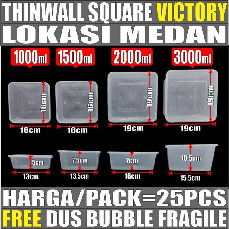 Jual Thinwall Sq Tebal 1000ml 1500ml 2000ml 3000ml Square Pack Tempat