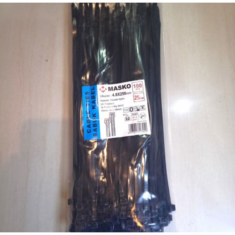 Jual MASKO KABEL TIES 4,8 x 250 mm 100 pcs NYLON Cable Tie SABUK KABEL ...