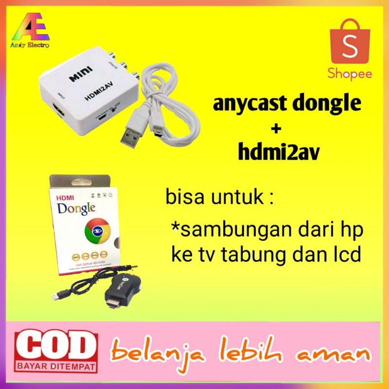 Jual Anycast + Hdmi2av hdmi to av | Anycast dongle | Hdmi dongle ...