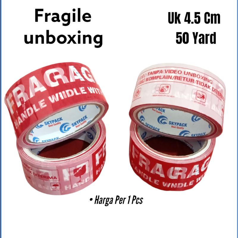 Jual ISOLASI LAKBAN FRAGILE UNBOXING SKYPACK UKURAN 4.5 Cm x 50 Yard ...