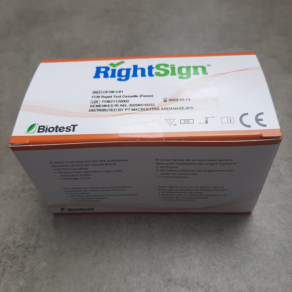 Jual FOB (Fecal Occult Blood) 50ng/mL Right Sign/Tes Darah Samar Right ...