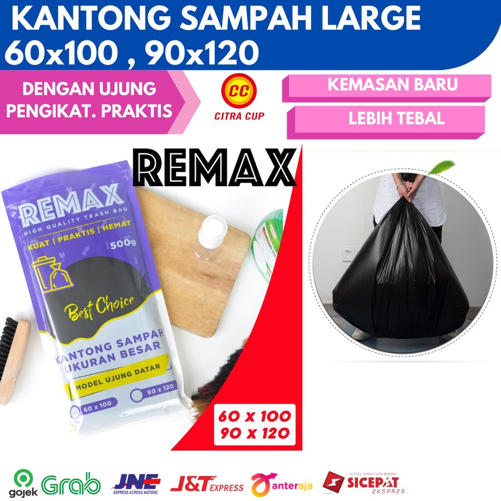 Jual Kantong Plastik Sampah Besar L / Trash Bag Hitam REMAX 60x100 ...