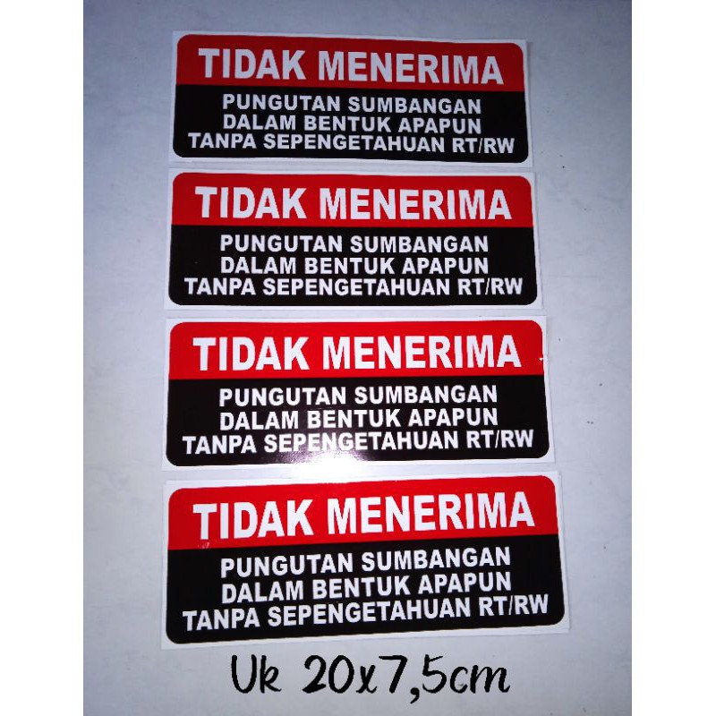 Jual STIKER TIDAK MENERIMA SUMBANGAN TANPA IJIN 20X7,5CM | Shopee Indonesia