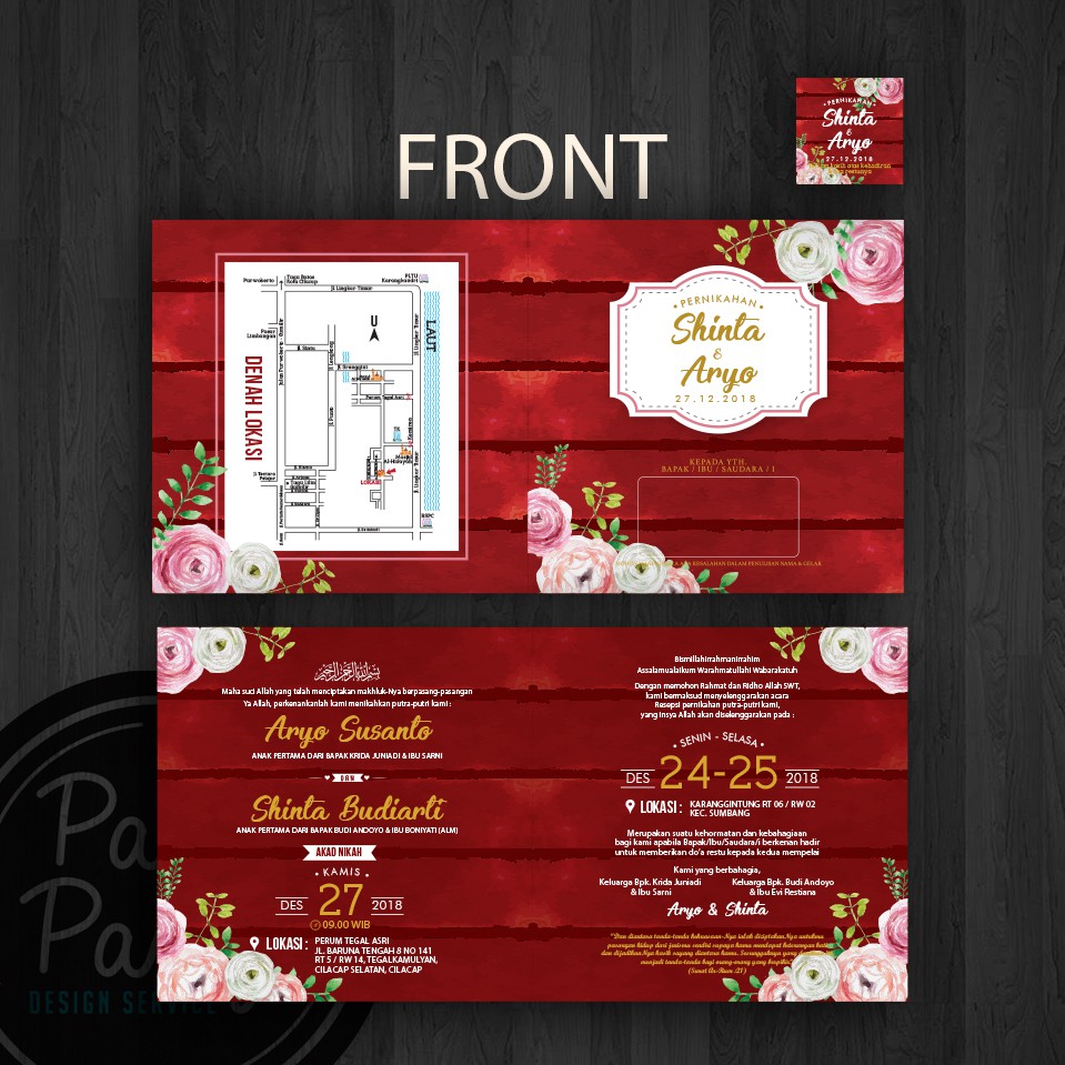 Jual undangan pernikahan custom/ wedding invitation maroon rose ...
