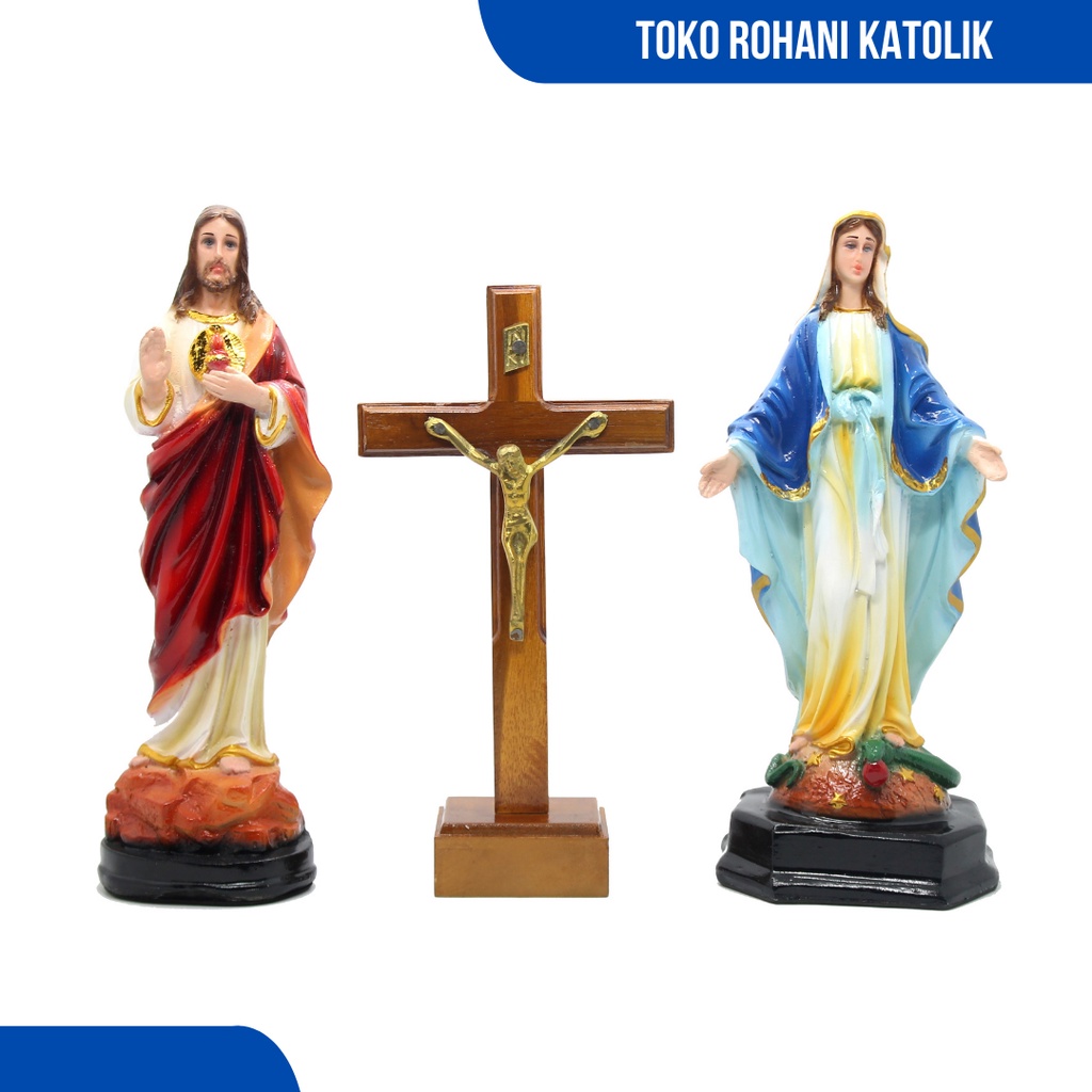 Jual SET PATUNG MARIA DAN YESUS + SALIB DUDUK / SET PATUNG BUNDA MARIA ...
