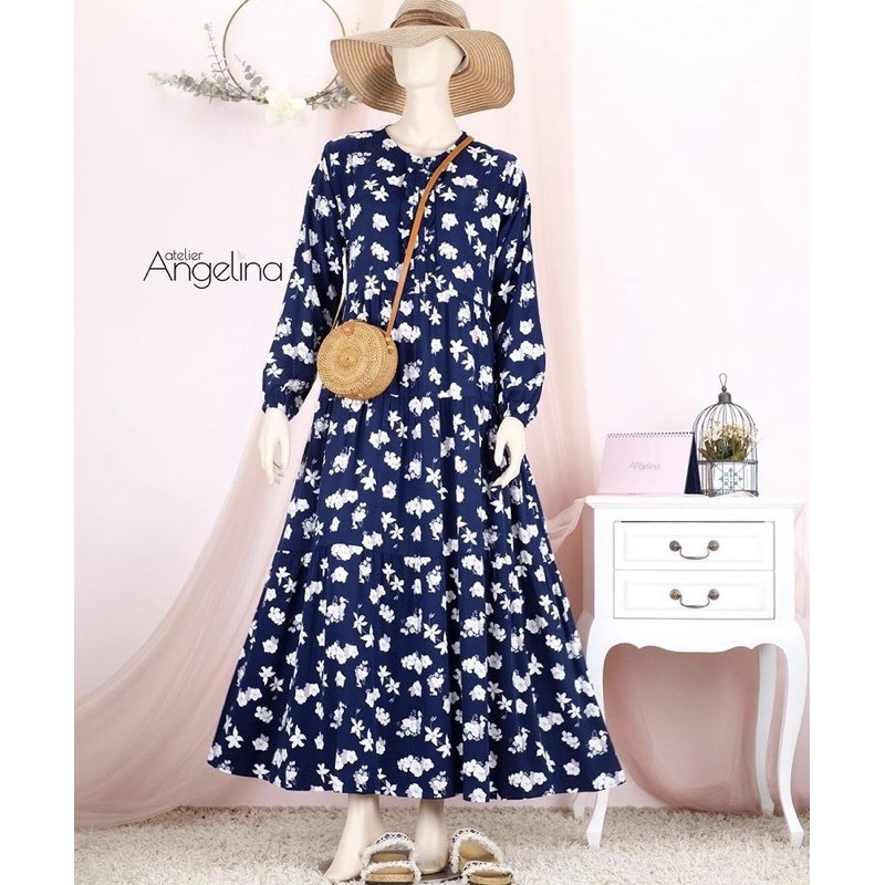 Jual Atelier Angelina Bella Dress Lily Navy | Shopee Indonesia