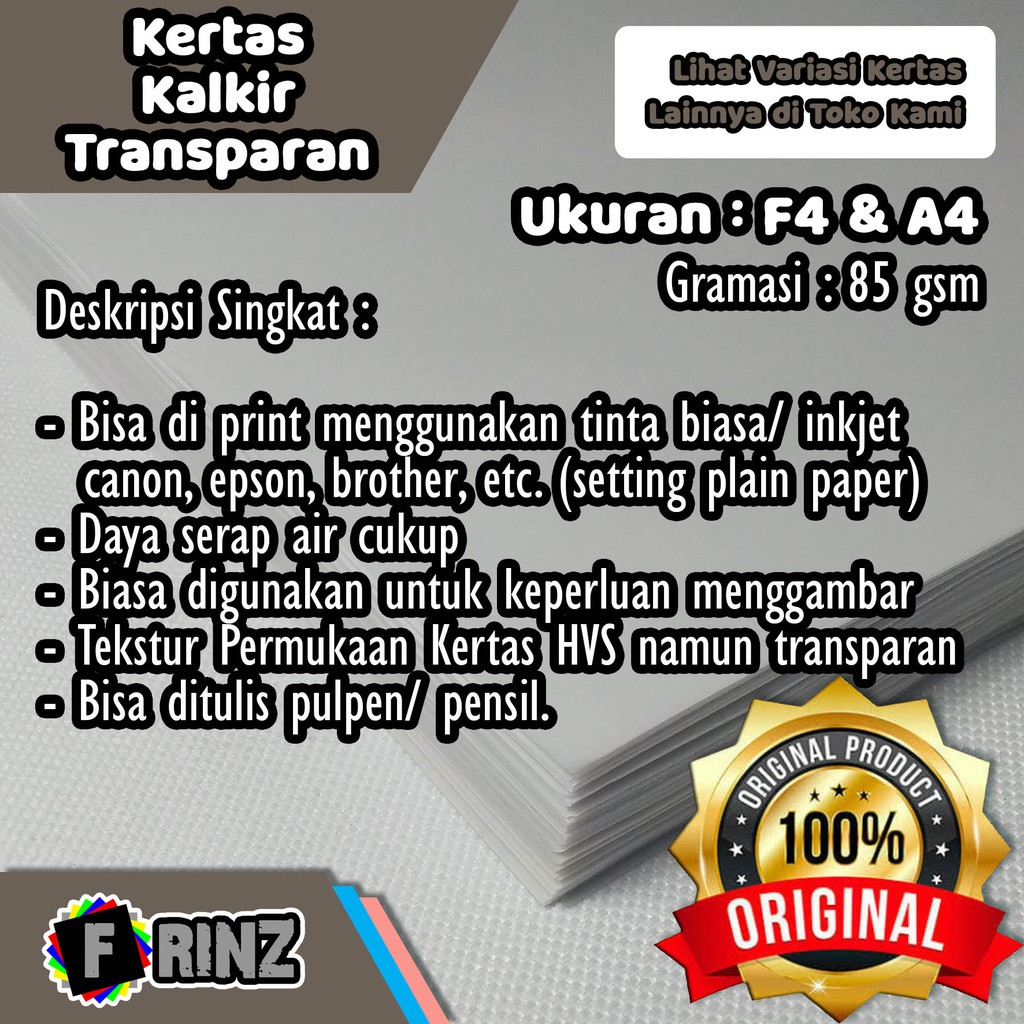 Jual Kertas Kalkir F4 A4 85 gram / Tracing Paper / Kertas Transparan ...