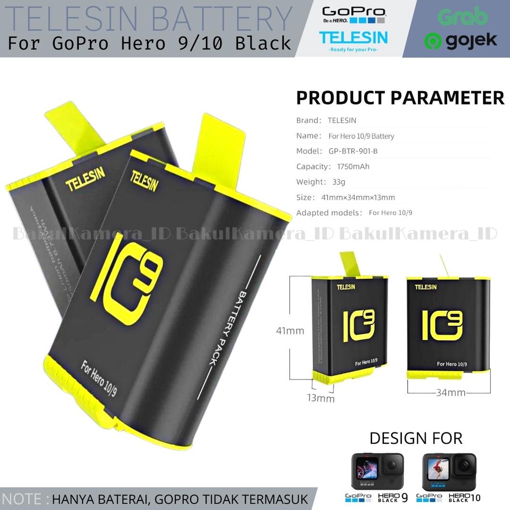 Jual Telesin Battery 1750 mAh Replacement Baterai GoPro Hero 9 / 10 ...