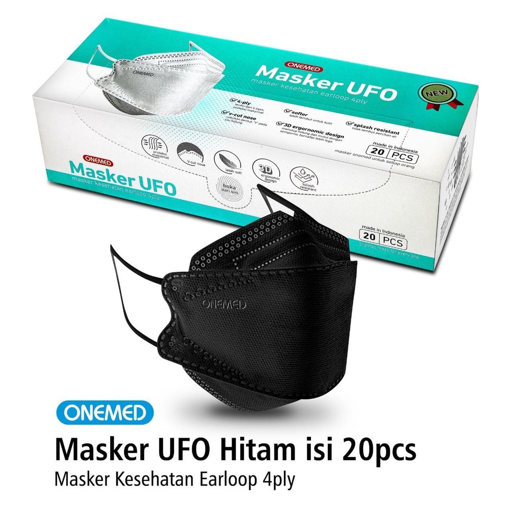 Jual Masker UFO hitam Onemed 4ply 20pcs/ masker medis 3D OneMed UFO ...
