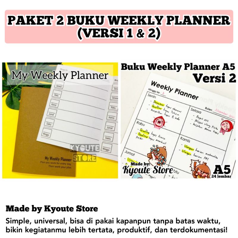 Jual Paket 2 pcs Buku Simple Weekly Planner Book Versi 1 dan 2 By ...