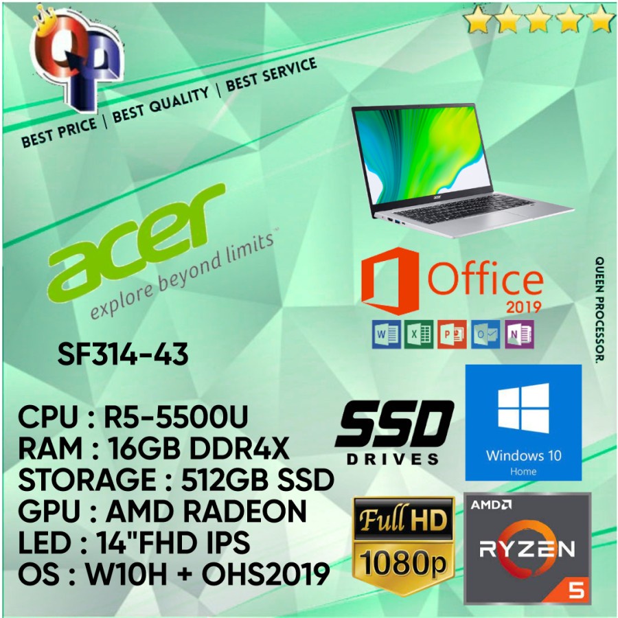 Jual LAPTOP ACER SWIFT 3 RYZEN 5 5500U SF314 43 16GB 512GB 14" FHD IPS ...