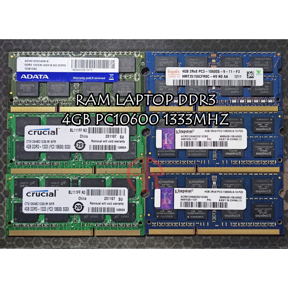 Jual .:: RAM LAPTOP 4GB DDR3 PC10600 1333MHz 1.5V ::. | Shopee Indonesia