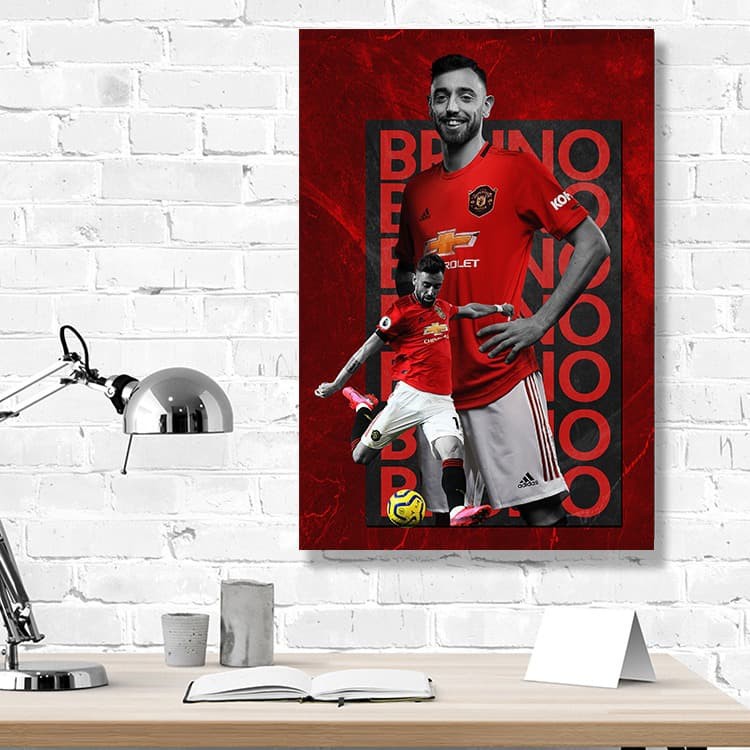 Jual Poster Manchester United frame kayu A3 (31x46cm) BRUNO FERNANDES ...
