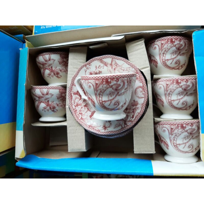 Jual TEA SET / CANGKIR KERAMIK SANGO CANTIK HIAS MOTIF ADELAIDE MAROON ...