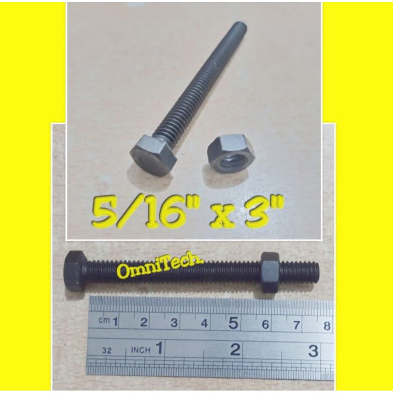 Jual Baut Mur Hex Hexagon Besi Hitam 5/16" x 3" Kunci 12 Drat Kasar 5/16x3" BM NC Panjang 7,5cm ...
