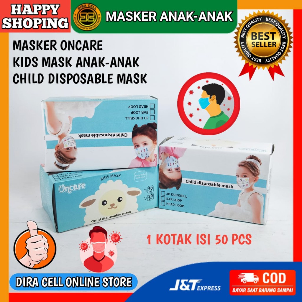 Jual MASKER KIDS MASK ONCARE ANAK-ANAK CHILD DISPOSABLE 1 KOTAK ISI 50 ...