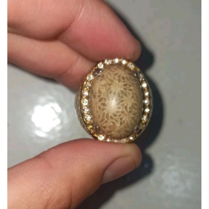 Jual Batu cincin natural motif teratai unik antik jadul | Shopee Indonesia