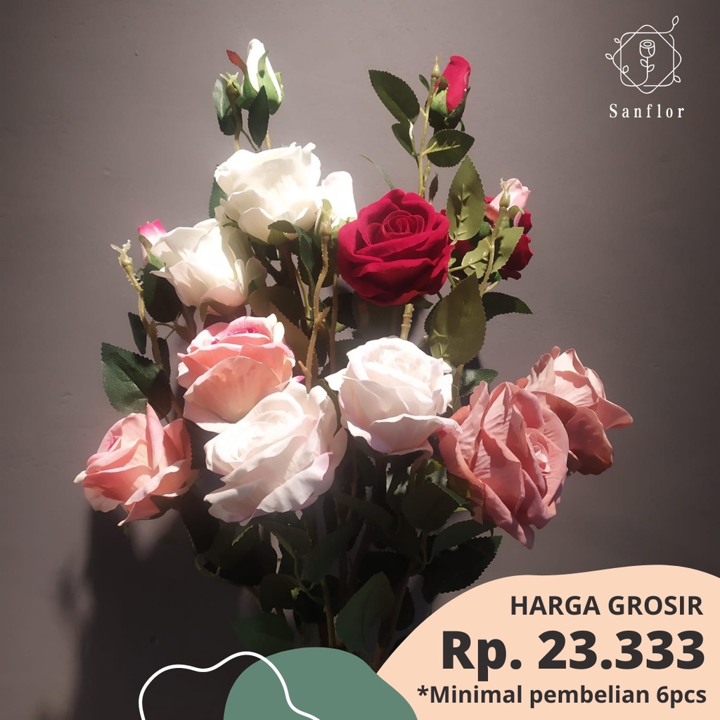 Jual BUNGA MAWAR 3cabang/BUNGA MAWAR ARTIFICIAL | Shopee Indonesia