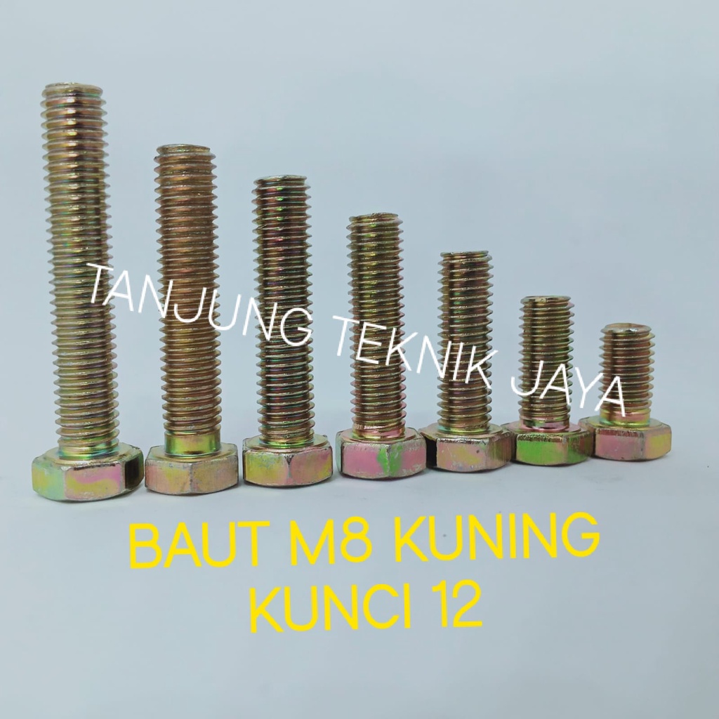 Jual baut m8 kuning.baut hexagon m8 kuning kunci 12 | Shopee Indonesia