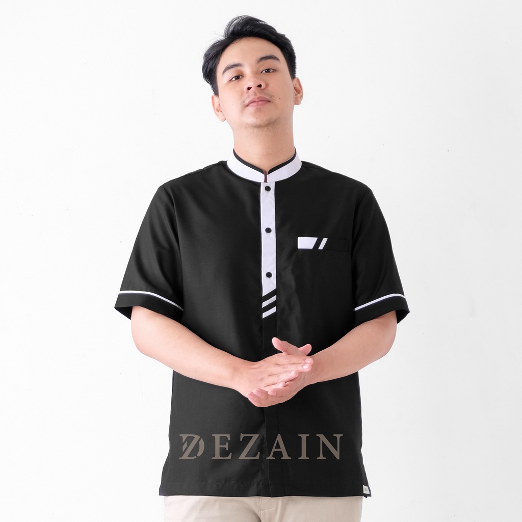 Jual Koko Muslim Dezain Lengan Pendek KK2201 - Warna Hitam Kombinasi ...