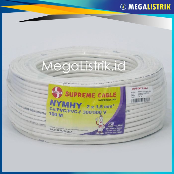 Jual SUPREME NYMHY 2X1.5 MM ( 100 METER ) / KABEL LISTRIK PUTIH SERABUT TEMBAGA NYM HY 2 X 1.5 ...