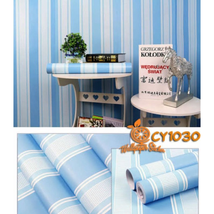 Jual Wallpaper Dinding Motif Salur Biru Premium Quality(45cm x 5m) | Shopee Indonesia