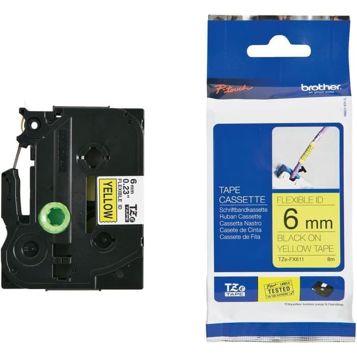 Jual Brother Label Tape TZe FX611 6MM Flexible Black On Yellow TZe ...