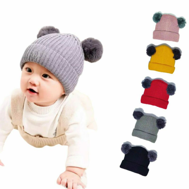 Jual KUPLUK BAYI POMPOM TOPI KUPLUK BAYI POLOS CIPUT BAYI POMPOM KUPLUK ...