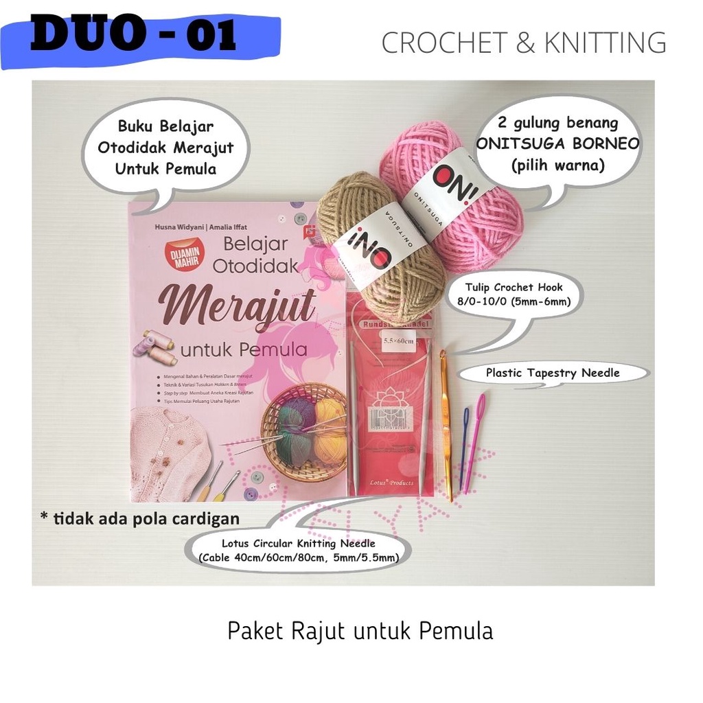 Jual Paket Merajut Pemula Duo-01 - Teknik Crochet & Knitting | Shopee ...