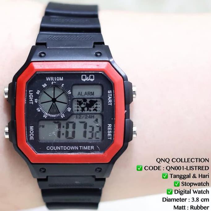 Jual JAM TANGAN QNQ DIGITAL ANTI AIR TERMURAH TALLI RUBBER UKURAN ...
