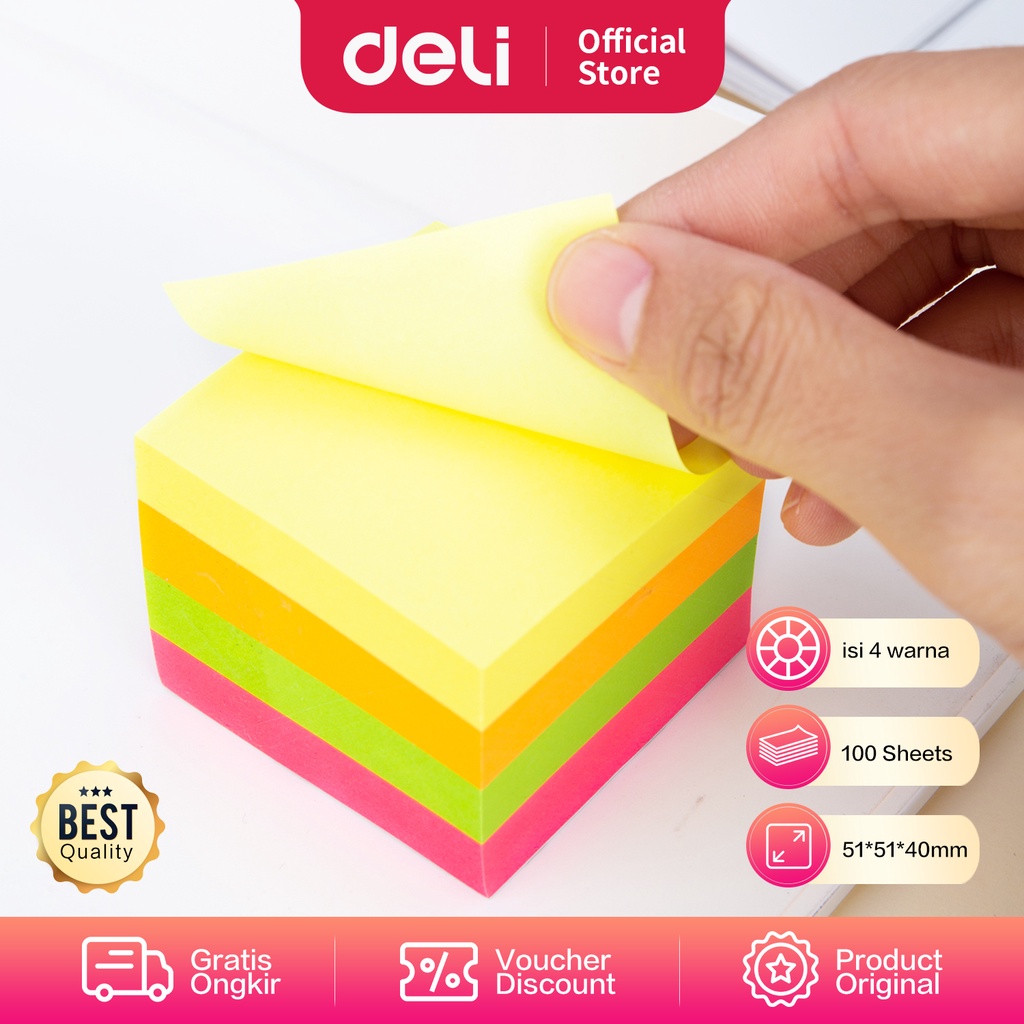 Jual Deli Sticky Note Pad Notes 4x100Sheets 51*51*40mm Lem Menempel ...
