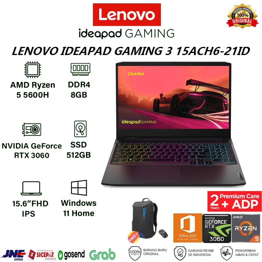 Jual LENOVO IDEAPAD GAMING 3 15ACH6-21ID R5-5600H 8GB 512GB SSD RTX3060 ...