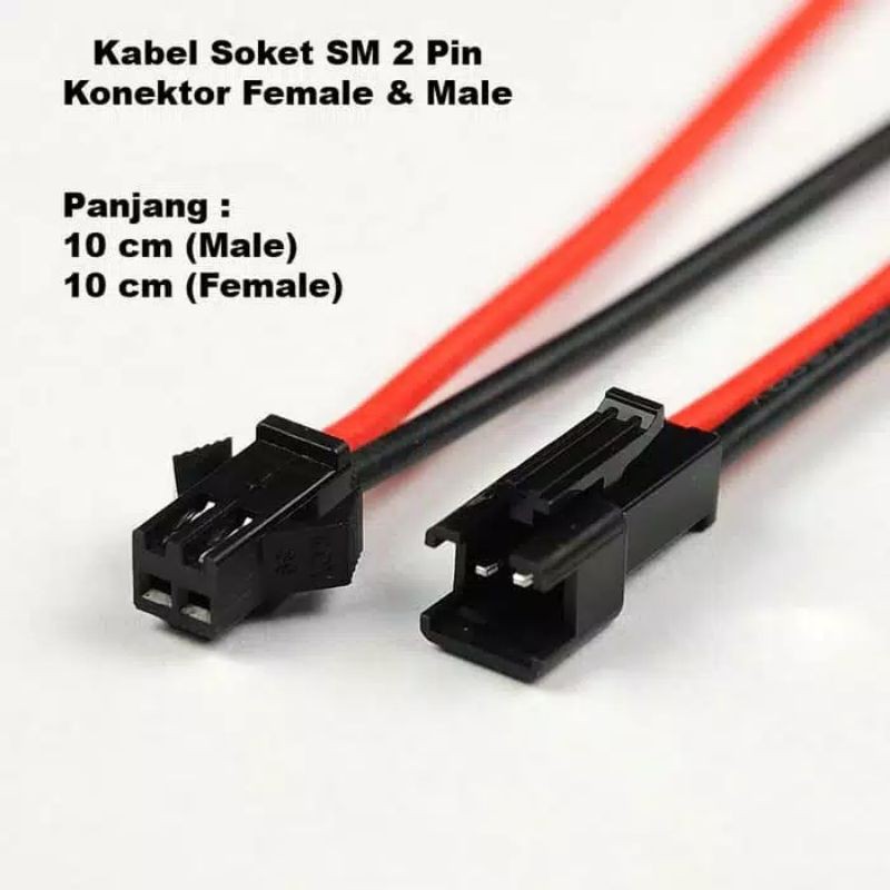 Jual Kabel DC Soket SM 2 pin Konektor Famale 10cm Male 10cm Sepasang ...