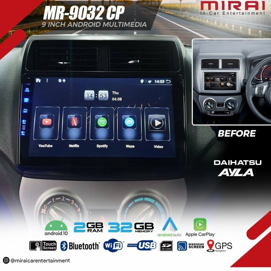 Jual Head Unit Android 9 inch Mirai 9032 CP Mobil Agya / Ayla By Asuka ...