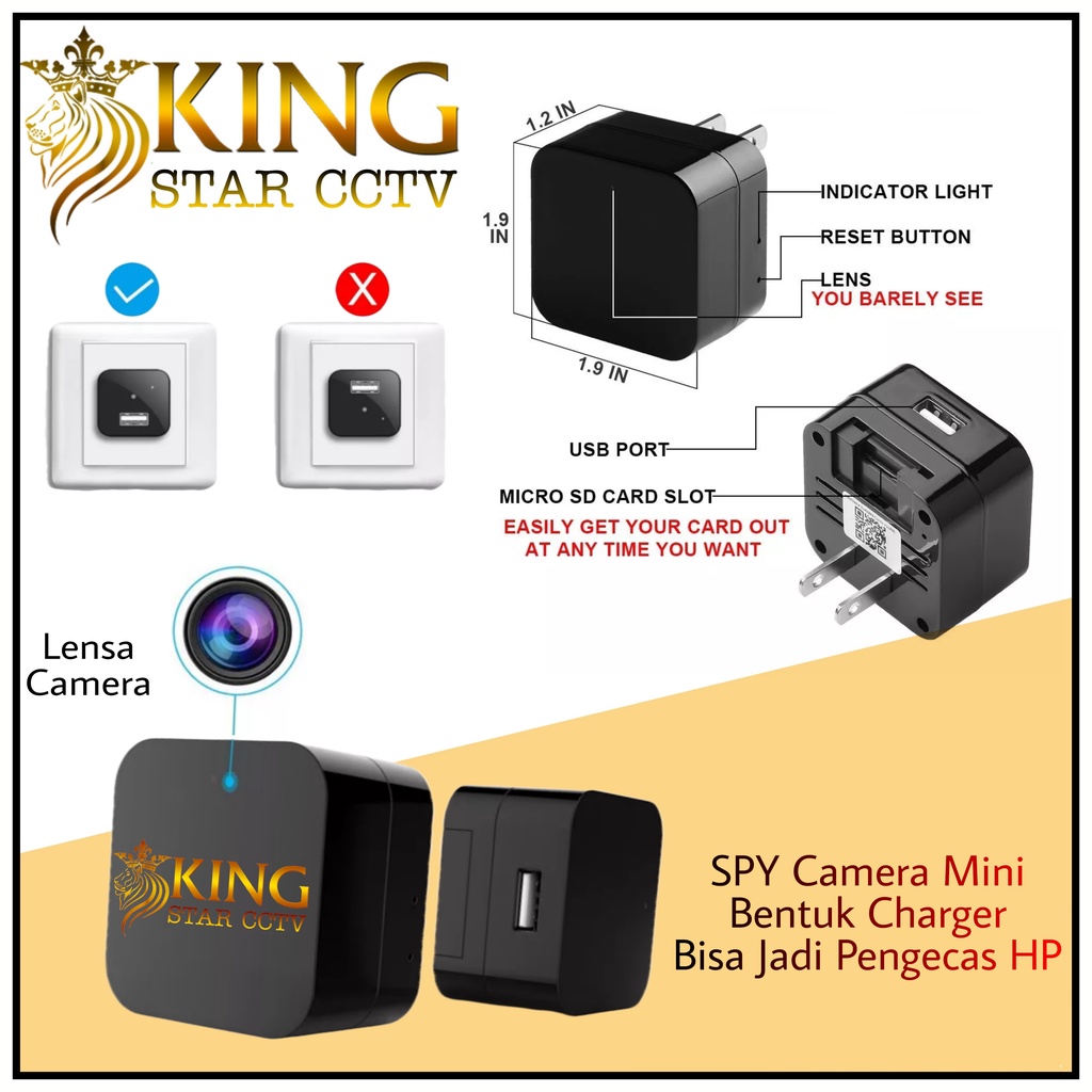 Jual Camera Cctv Mini Spy Cam Charger USB Non Wifi 1080p Full HD 5MP ...