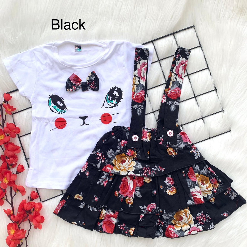 Jual TRENYRNG2100% Baju setelan kaos overall dress motif bunga fashion ...