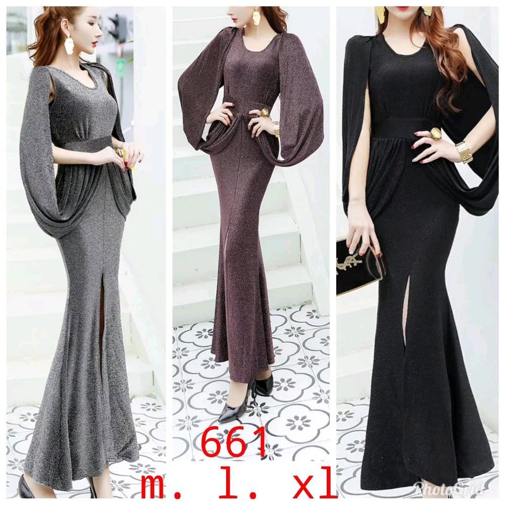 Jual Long Dress glitter CaPe - Maxi dress batwing Mermaid - gaun pesta ...