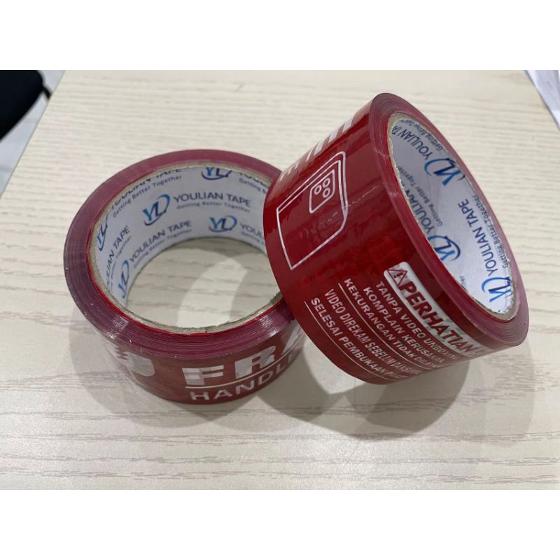 Jual [ YouLian ] LAKBAN FRAGILE MERAH dan PUTIH 2”inch(48MM x 80 Y) OPP ...