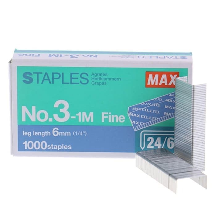 Jual MAX No.3-1M FINE 24/6 isi staples stapler ORIGINAL 1Pack kecil ...