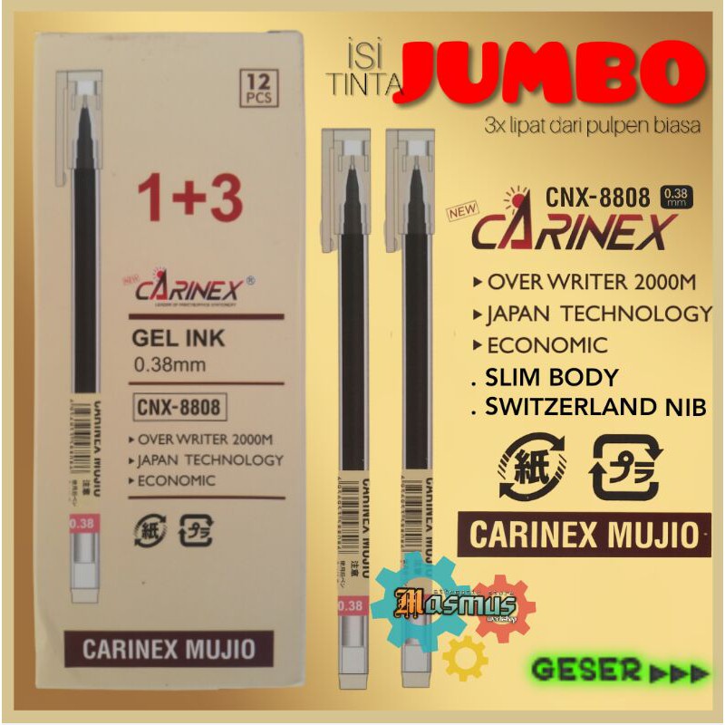 Jual Pulpen Carinex Mujio pulpen isi tinta JUMBO CNX-8808 pulpen Gel ...