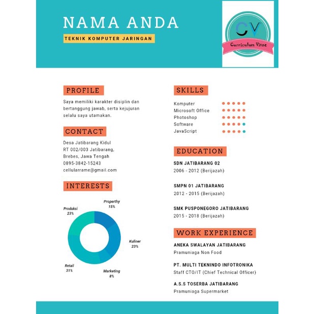 Jual Desain CV 1 Standar Paket Lengkap! (Lamaran Kerja, CV, dan Berkas ...