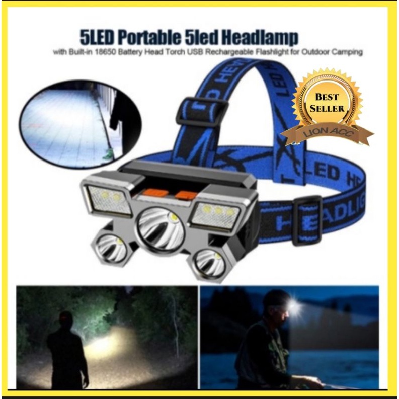 Jual H501 Senter Kepala Mini 5 LED / Waterproof HeadLamp USB Chargable ...