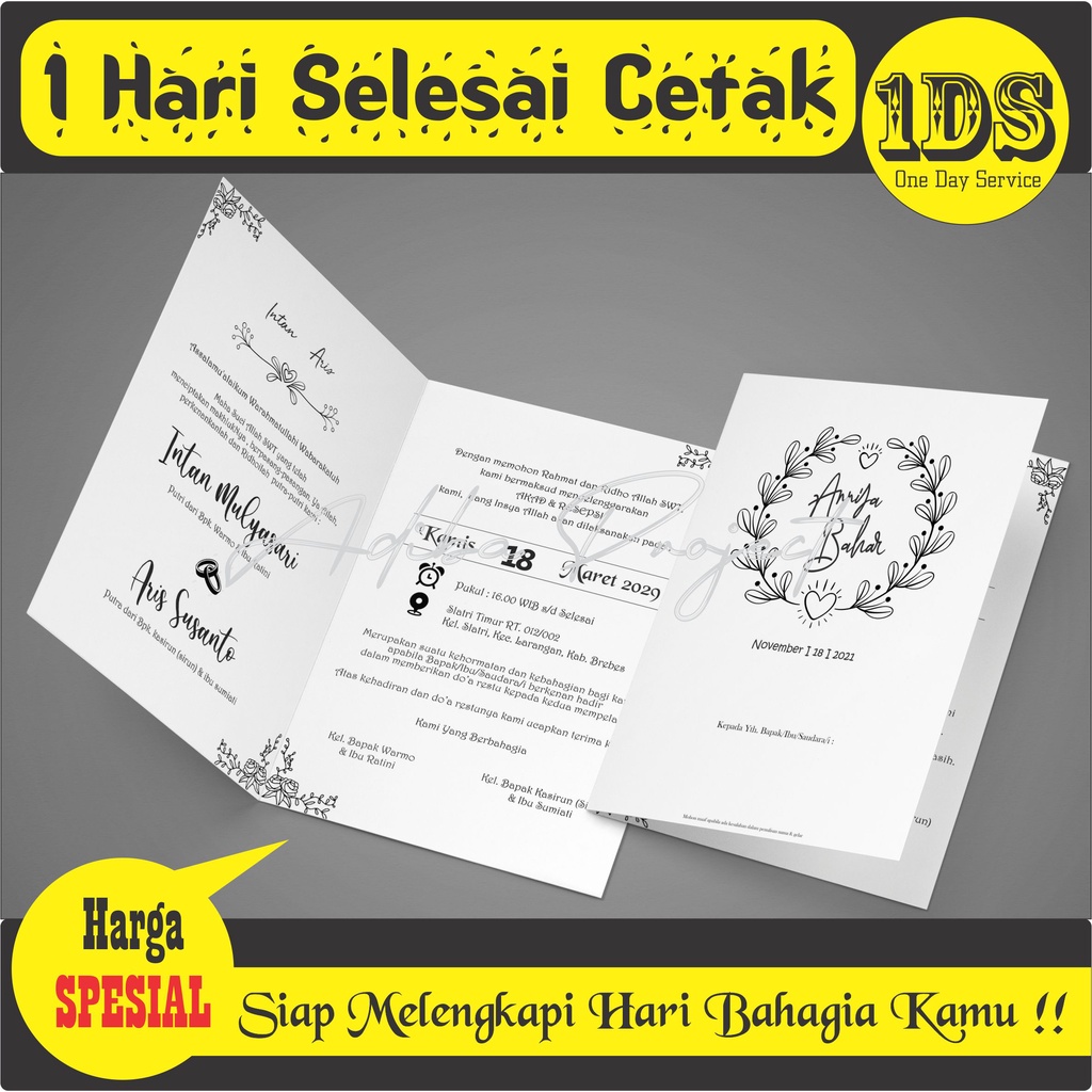 Jual CETAK CEPAT KARTU UNDANGAN BW02 PERNIKAHAN MURAH UNIK FLORAL ...